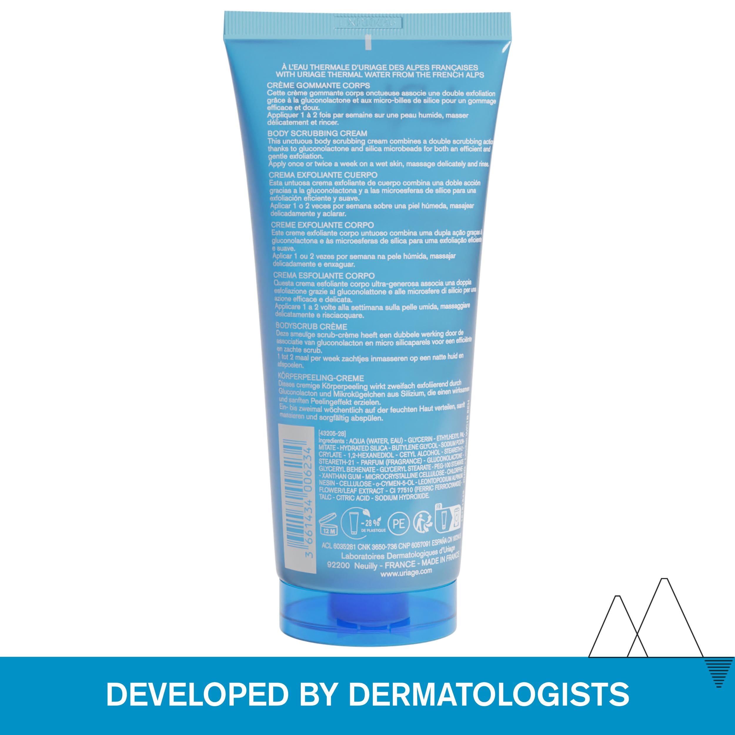 URIAGE Body Scrubbing Cream| High-Tolerance Exfoliating Treatment that Effectively Eliminates Dead Skin while Softening and Hydrating | Scrub for All Skin Types, even Dry & Sensitive Ones, 6.8 Fl Oz