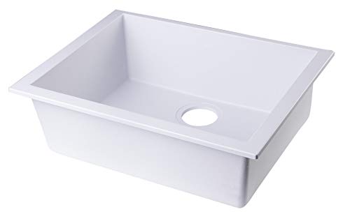 ALFI brand AB2420UM-W Undercount Single Bowl Granite Composite Kitchen Sink, 24", White