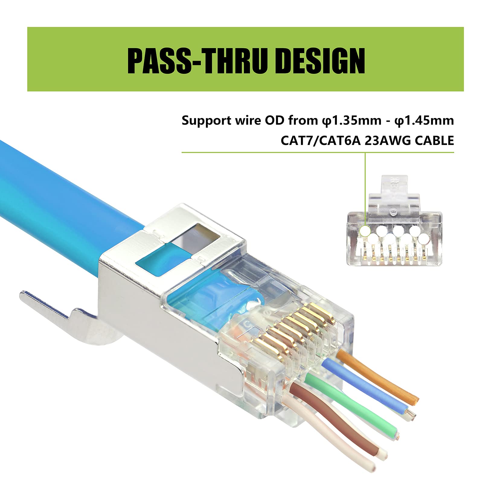 LEENUE CAT7 RJ45 Connector (30 Pack) 50μ Gold-Plated CAT6A RJ45 Pass Through Ethernet Plug for CAT7 Solid or Stranded Thick Network Cable 23 AWG
