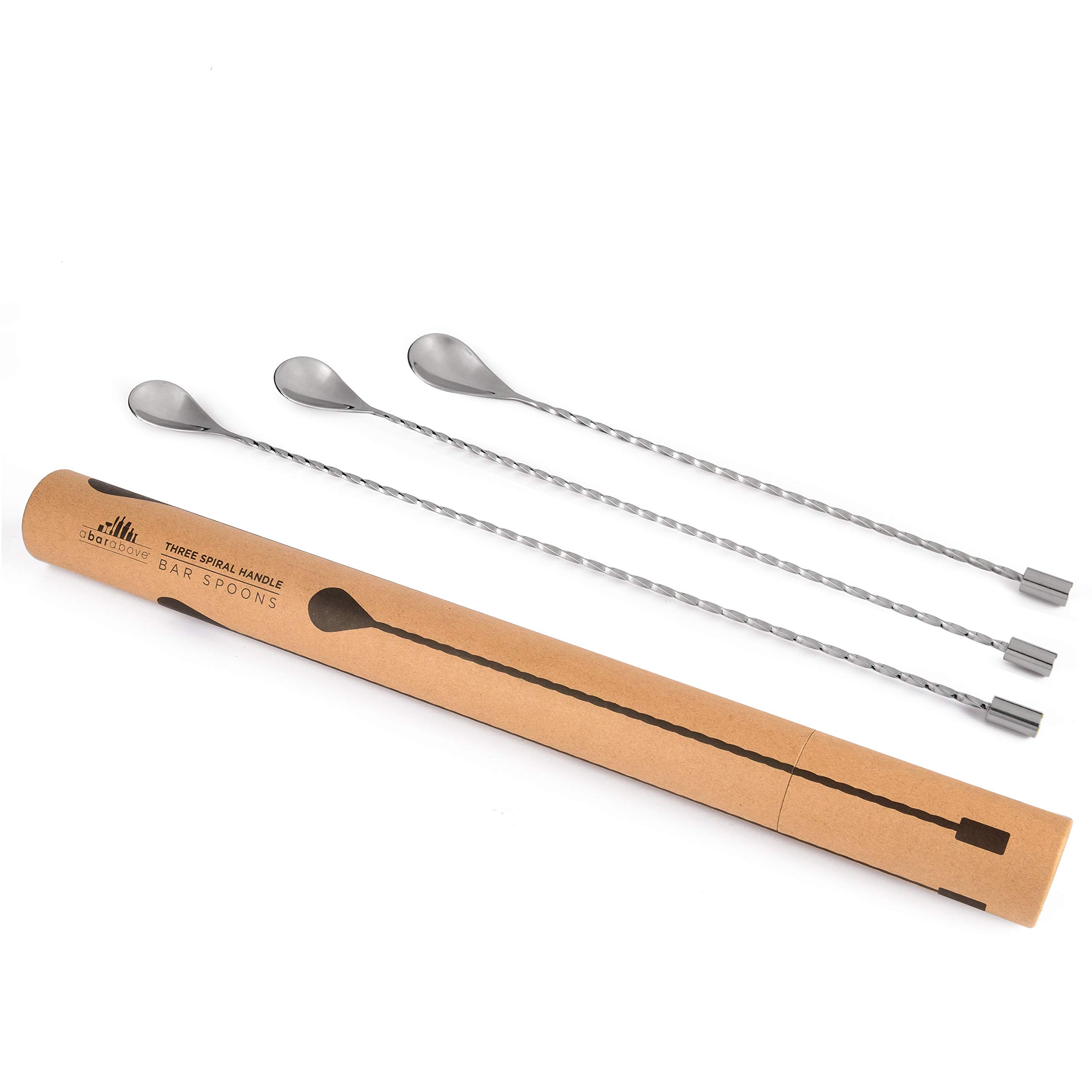 A Bar Above Bar Spoon Set of 3 (12â, 15â, & 17â) âStainless Steel Cocktail Stirrer Bar Set for Mixing Glass or Shaker â Spiral Handle Drink Stirrers Bar Supplies â Professional Mixing Spoons
