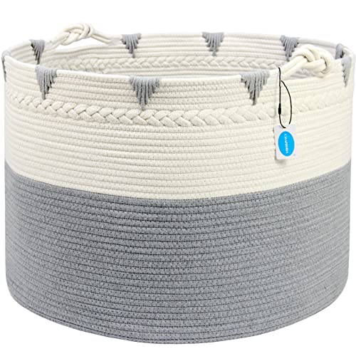 Casaphoria XXXXLarge Cotton Rope Blanket Basket 22in x 22in x 16in Woven Laundry Hamper Laundry Baskets Storage Basket for Towel, Diaper, Laundry Basket(pack of 1), Gray (MB2021046)