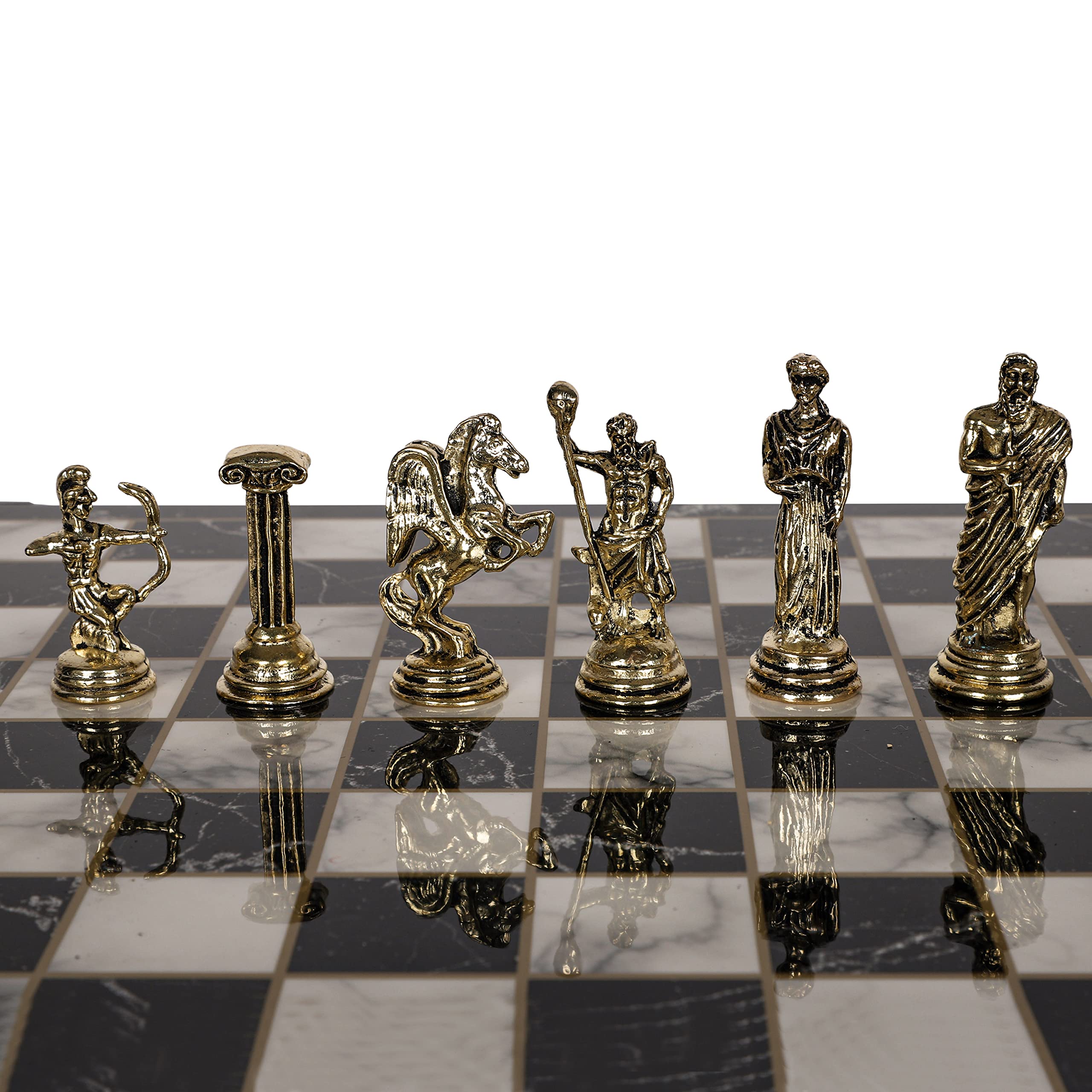 Chess Set (8, 10, 12, 13 Inch) - Greek Mythology, British, Roman Metal Pieces, Marble Look Wooden Chess Board… (NO2 Roman)