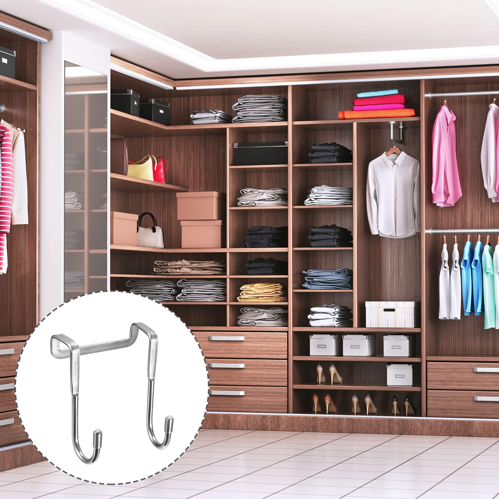 DEALSCHIC Over The Door Hooks, 4 Pack Shower Hooks Towel Hanger for Glass Door, Towel Hooks for Kitchen Bathroom Cabinets Cupboards, Stainless Steel Utility Hooks Fitting Wide and Thin Doors (White)