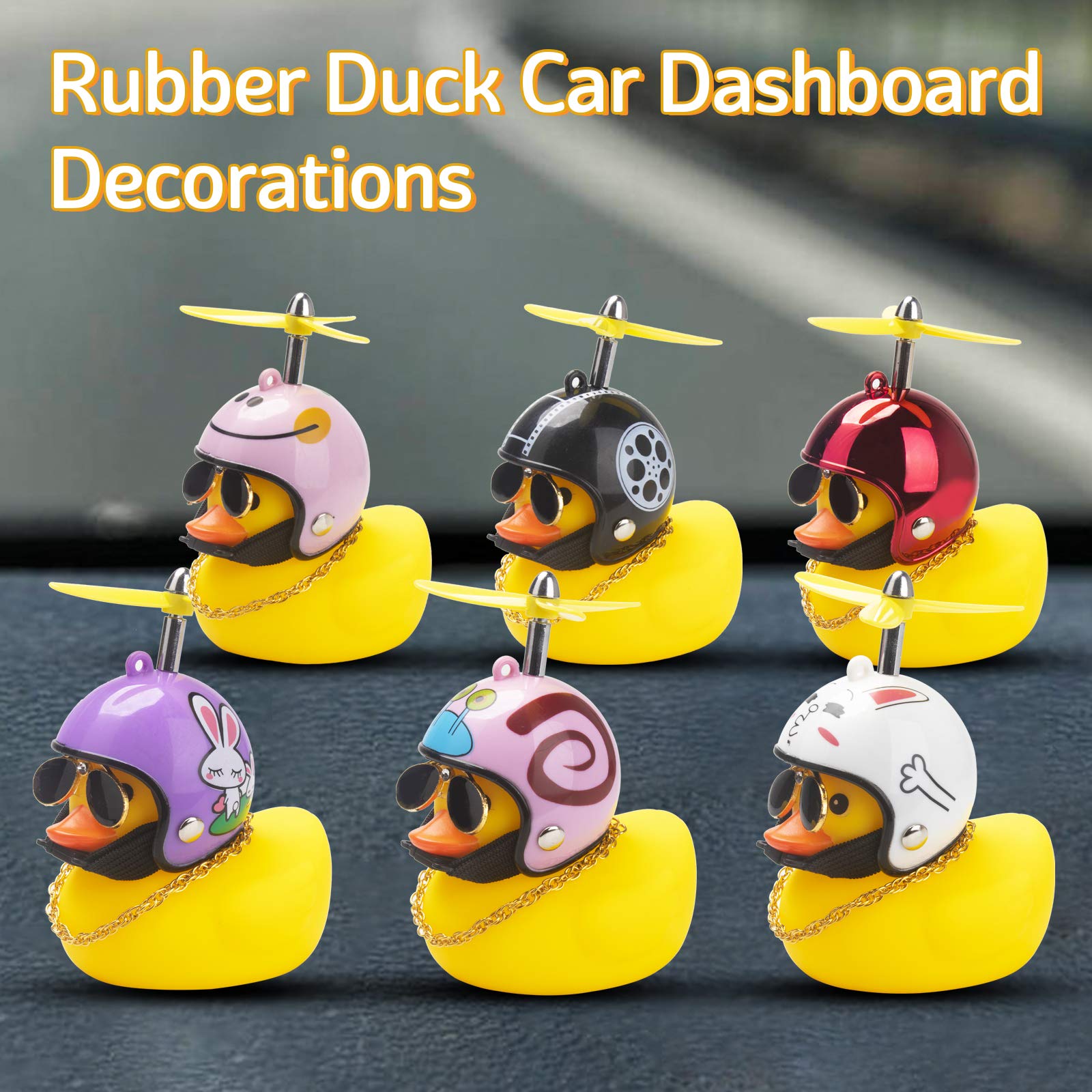 wonuu Rubber Duck Car Ornaments Yellow Duck Car Dashboard Decorations Cool Glasses Duck with Propeller Helmet (Purple Rabbit-Yellow)