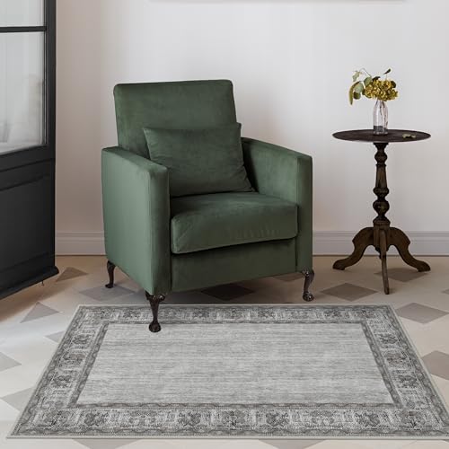 RUGGABLE Washable 3x5 Area Rug, Zinnia Grey, Premium Rugs for Living Room, Bedroom, Kitchen, Office, Classroom with Gripper Non Slip Pad
