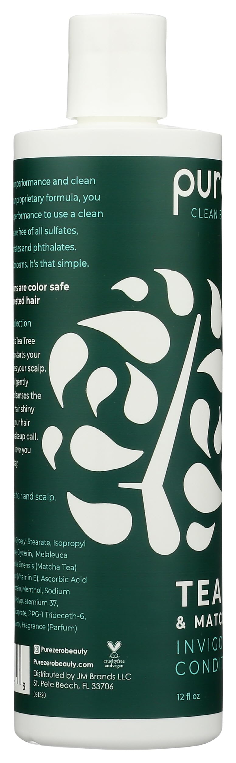 Purezero Tea Tree & Matcha Conditioner - Minty Nourishing & Invigorating Scalp Treatment - Zero Sulfates, Parabens, Dyes Vegan and Cruelty Free - 12 oz