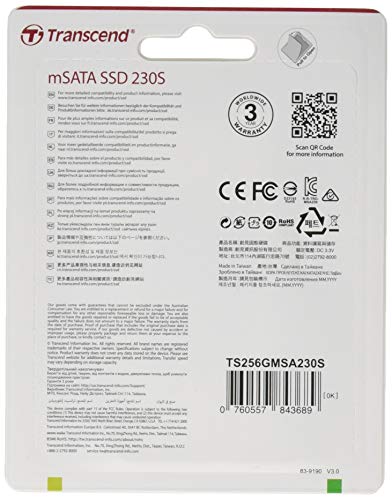 Transcend 256GB MSA230S mSATA SSD, MO-300A, Solid State Drive, SATAIII - TS256GMSA230S