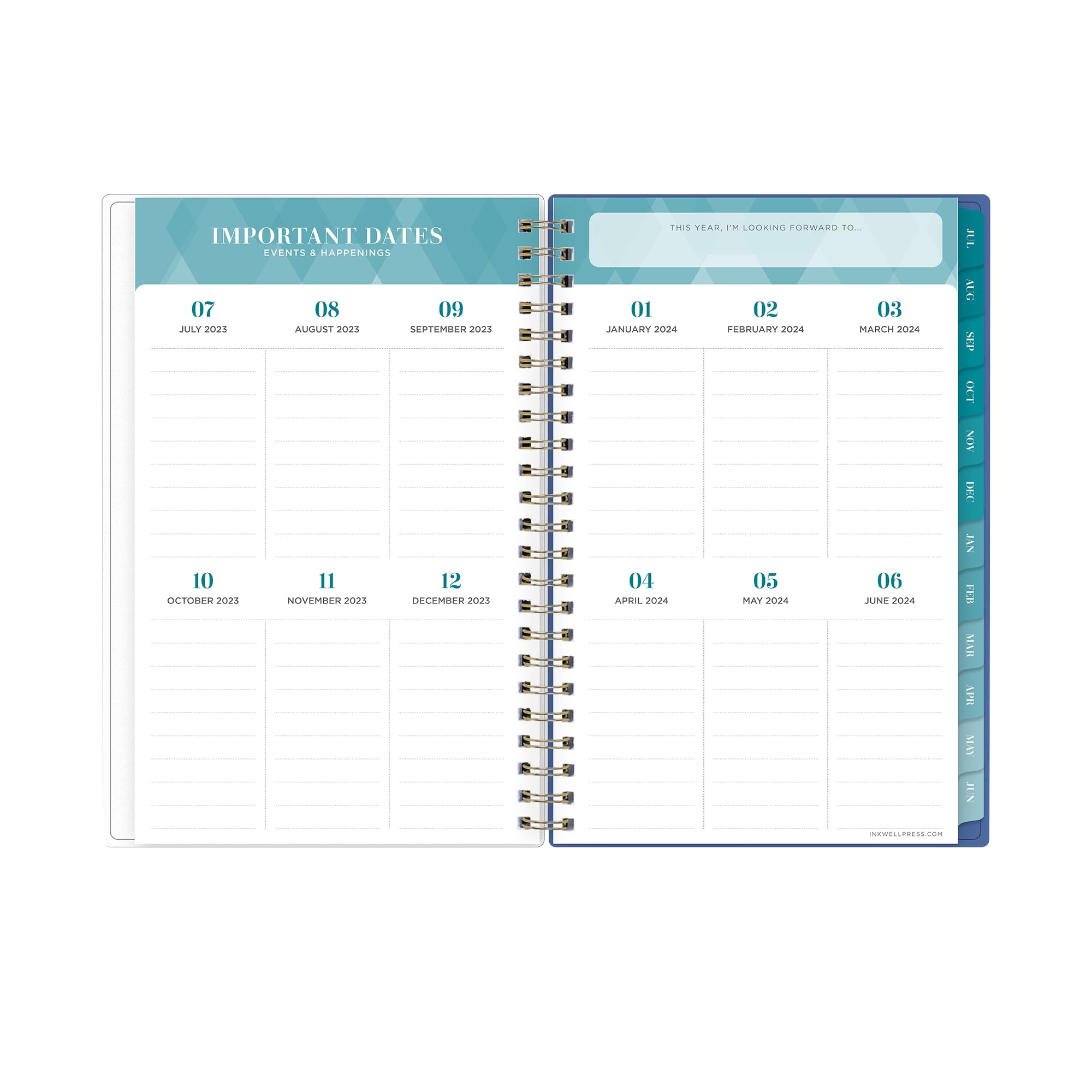 2023-2024 Blue Sky™ Inkwell Press Whirlwind Frosted Polypropylene Horizontal Weekly/Monthly Flex Academic Planning Calendar, 5" x 8", July 2023 to June 2024, 144271