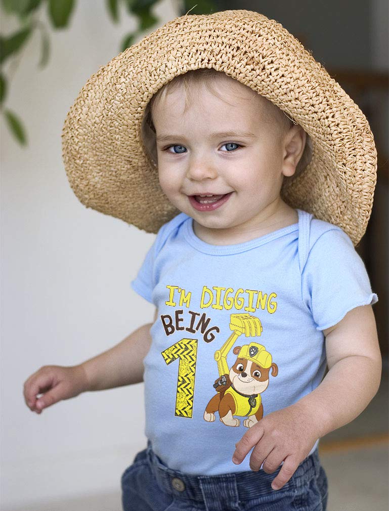 Paw Patrol Rubble 1st Birthday Outfit Boy I'm Digging Being 1 Baby Bodysuit 18M (12-18M) Aqua