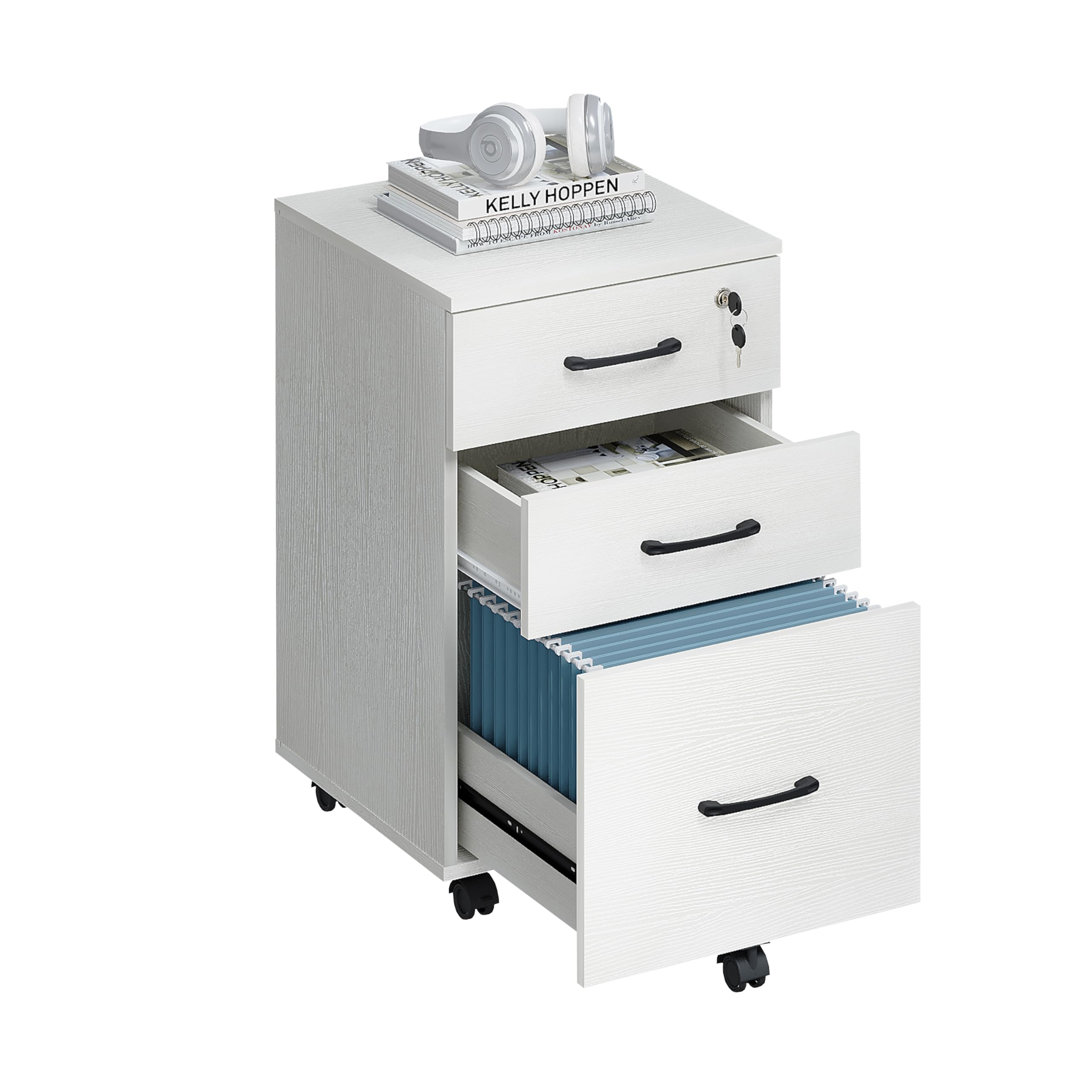 3 Drawers Wooden Locking File Cabinet with Storage Removable File Cabinet for Home Office,Under Desk Filing Cabinets(Black)