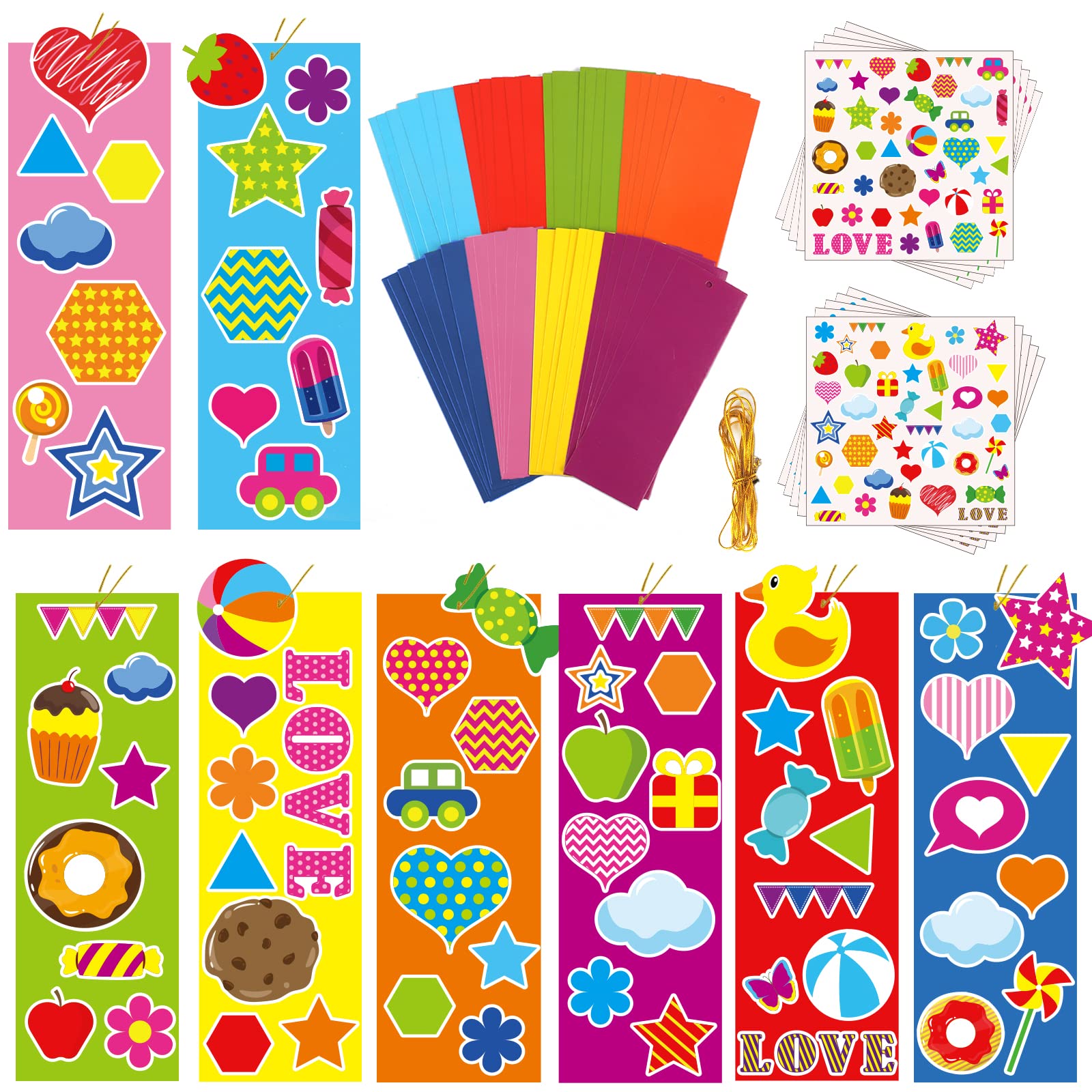 48Pcs Bookmarks Craft for Preschool Kids,DIY Bookmarks Art Craft Kit with Multi Stickers Home Classroom Indoor Game Activities Gift Favor