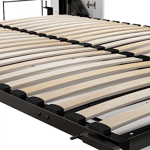 Bestar Orion Murphy Bed with Storage Cabinet and Fold-Out Desk (91W), Sleeping Arrangement with Work Surface, Full, White & Walnut Grey