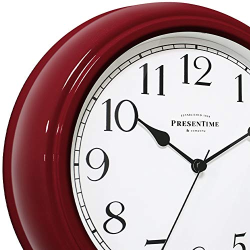 PresenTime & Co Chic Home Collection 10" Molly Clock, Silent No Ticking, Red Color
