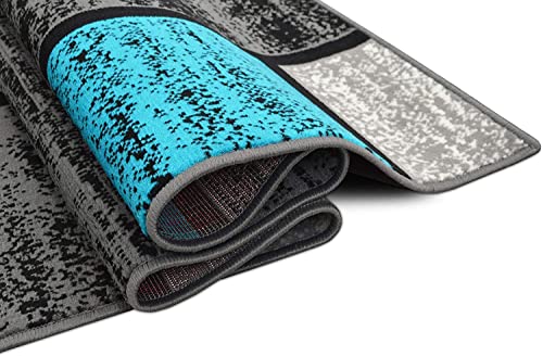 Champion Rugs Indoor Brick Geometric Fabric Blue Area Rug (7β 8β X 10β 8β)
