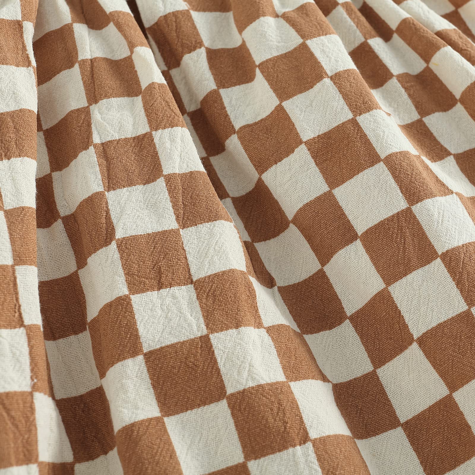 AEEMCEM Newborn Baby Girls Checkerboard Plaid Jumpsuit One Piece Sleeveless Strap Romper Jumpsuit Harem Pant Summer Outfits (Brown, 0-6 Months)