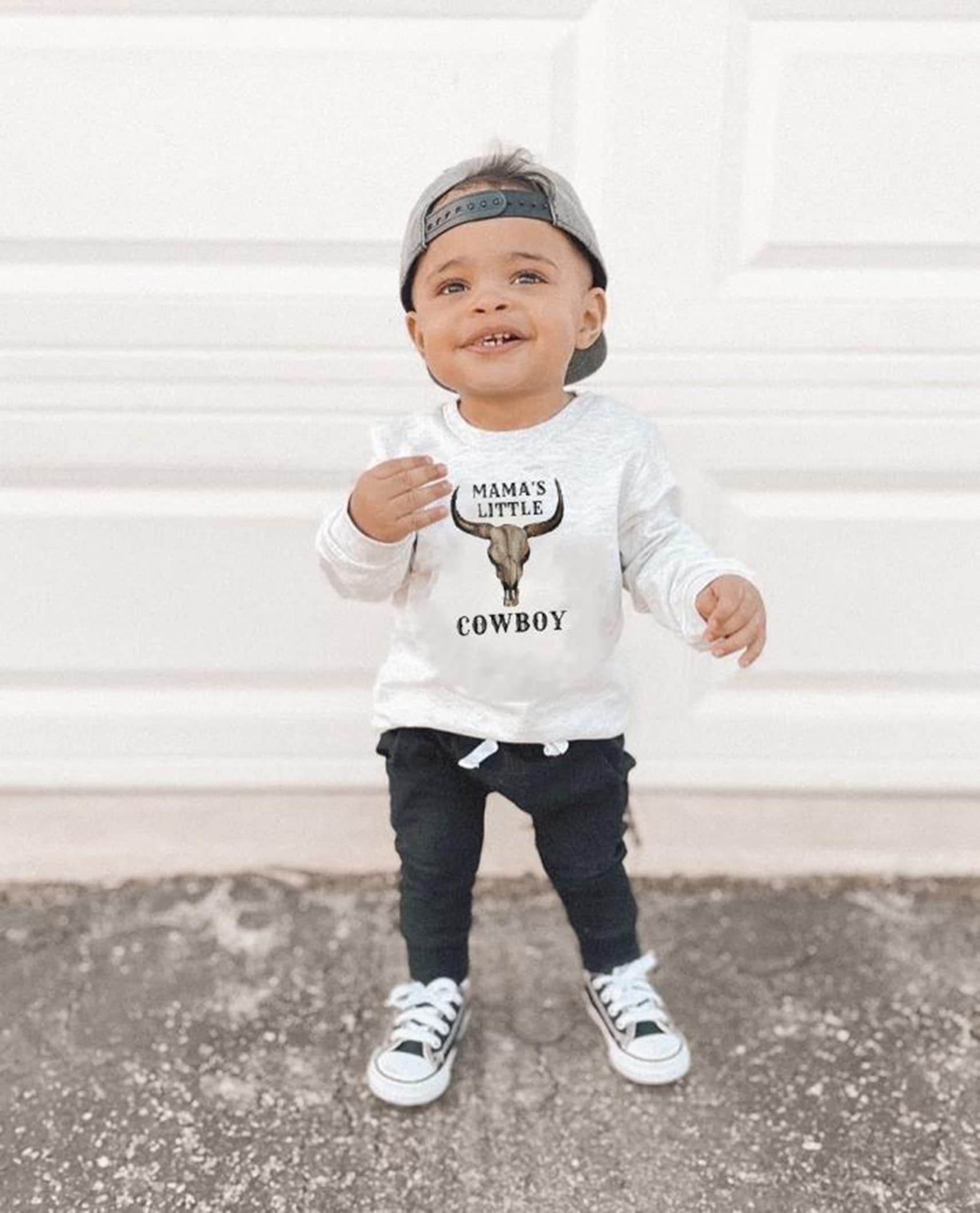 AEEMCEM Western Baby Boy Clothes Cow Print Sweatshirt Pullover Top Jogger Pants Set 2Pcs Toddler Boy Fall Winter Outfits (Mama's Little Cowboy, 12-18 Months)