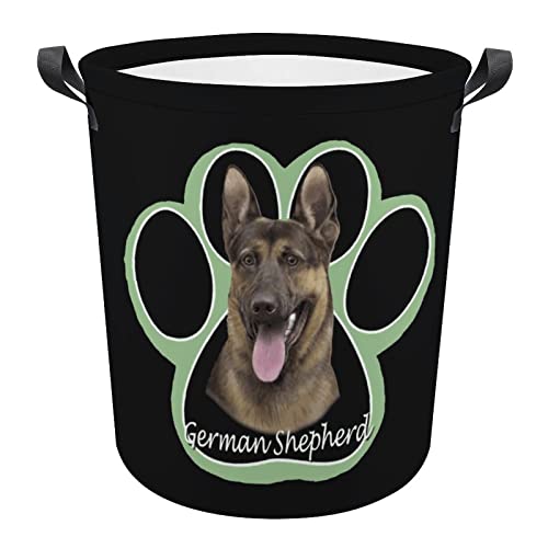 German Shepherd Dog Paw Foldable Laundry Basket Waterproof Hamper Storage Bin Bag with Handle 16.5"x 16.5"x 17"