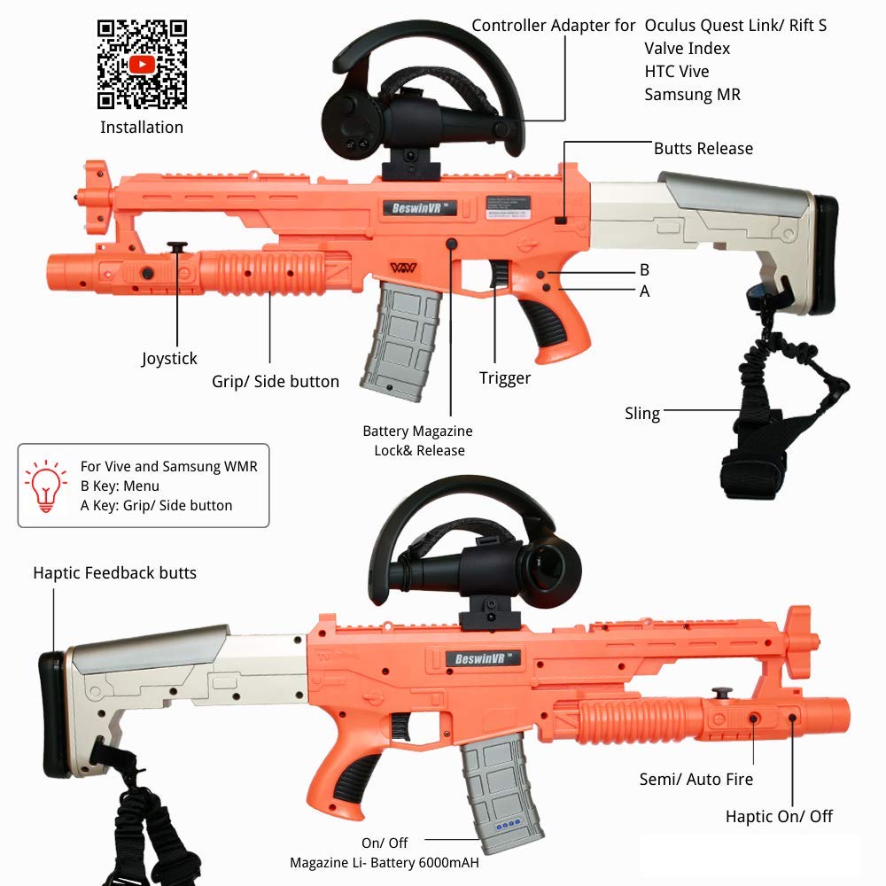 BeswinVR Haptic VR Gun Controller for Oculus Quest 2 Quest 1/ Rift S, Valve Index, HTC Vive/Cosmos Elite, Samsung Windows Mixed Reality- Virtual Reality Accessories