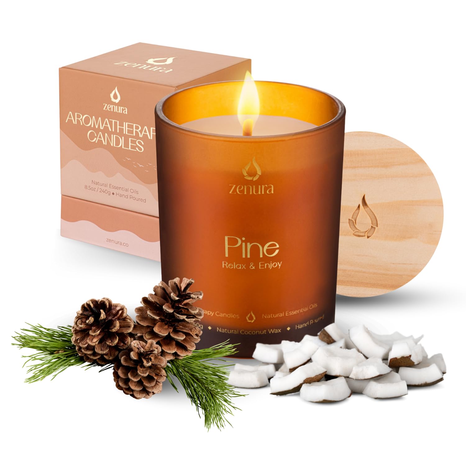 Aromatherapy Pine Scented Candles, Non Toxic Candle for Stress Relief, Home, Meditation, Yoga, Perfect Gifts for Christmas, Fall, Birthday, Men, Women, Pure Essential Oils 8.5 oz