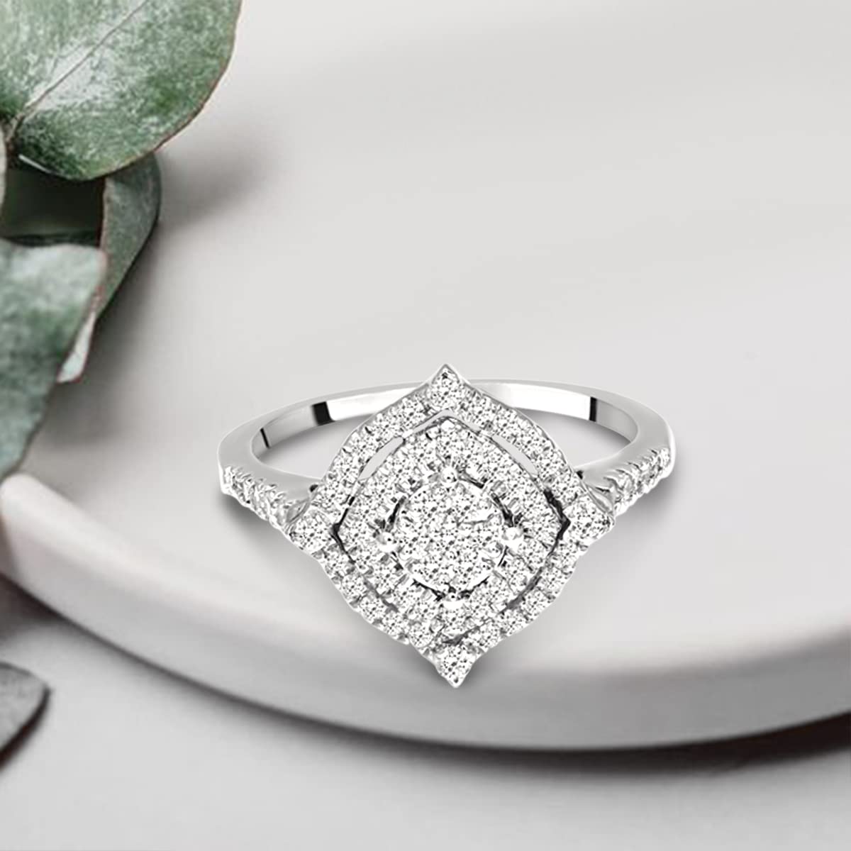 3/8 Carat | 10K White Gold | Lab Grown Cluster Diamond Engagement Ring | Brilliant-Cut Round Shape Diamond | GH-SI1 Quality Friendly Diamonds