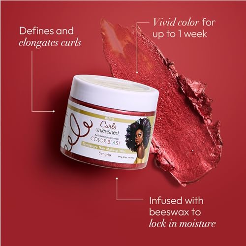Curls Unleashed Color Blast Temporary Color Wax, Infused with Beeswax & Castor Oil, Sangria (6.0 oz).
