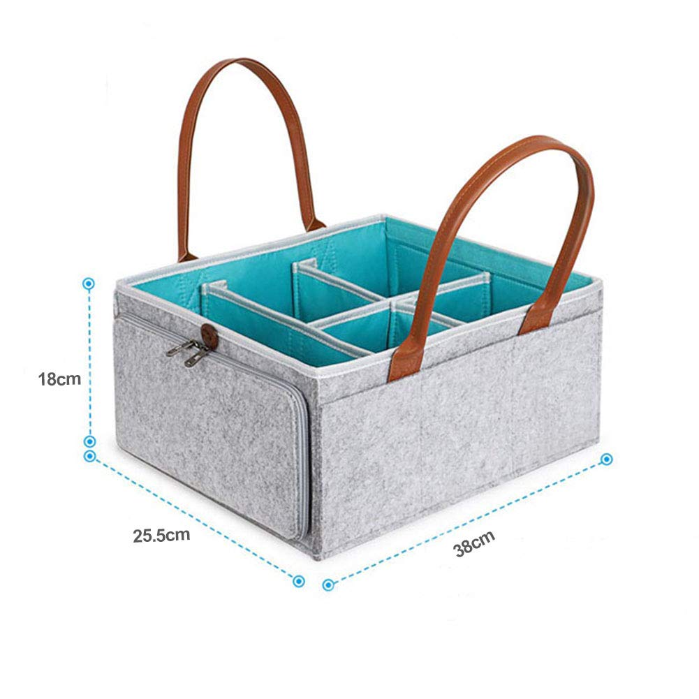 Large Diaper Caddy Organizer Baby Nursery Storage Basket with Zipper Lid and Leather Handle Baby Wipes Stacker Bin Holder - 38 x 25 x 18 cm