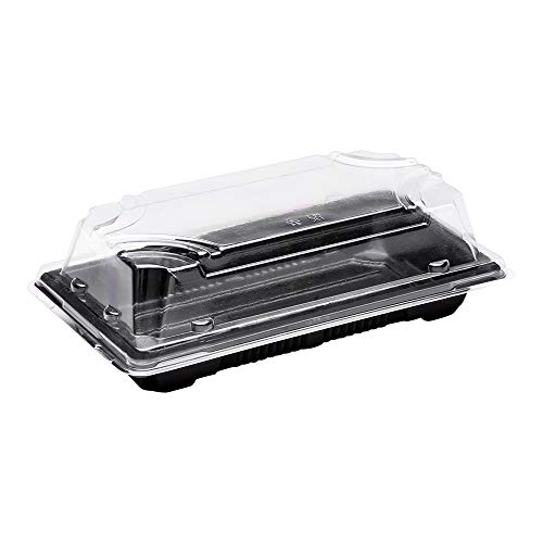 Restaurantware Rectangle Black Plastic Medium Take Out Sushi Tray - with Clear Lid - 6 3/4" x 3 3/4" x 2" - 100ct Box - Roku - Restaurantware