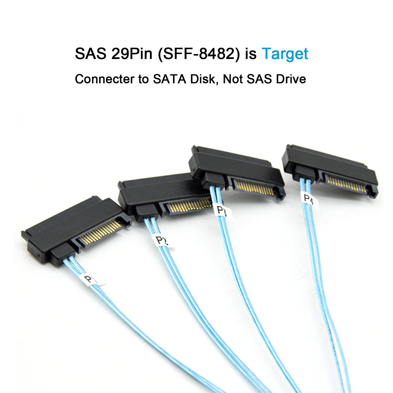 ADCAUDX Mini-SAS to SAS-Cable: 1M SFF8087 to SAS SFF-8087 to SFF-8482 Connector 4X SAS with SATA-Power Adapter Cable (3.3FT)