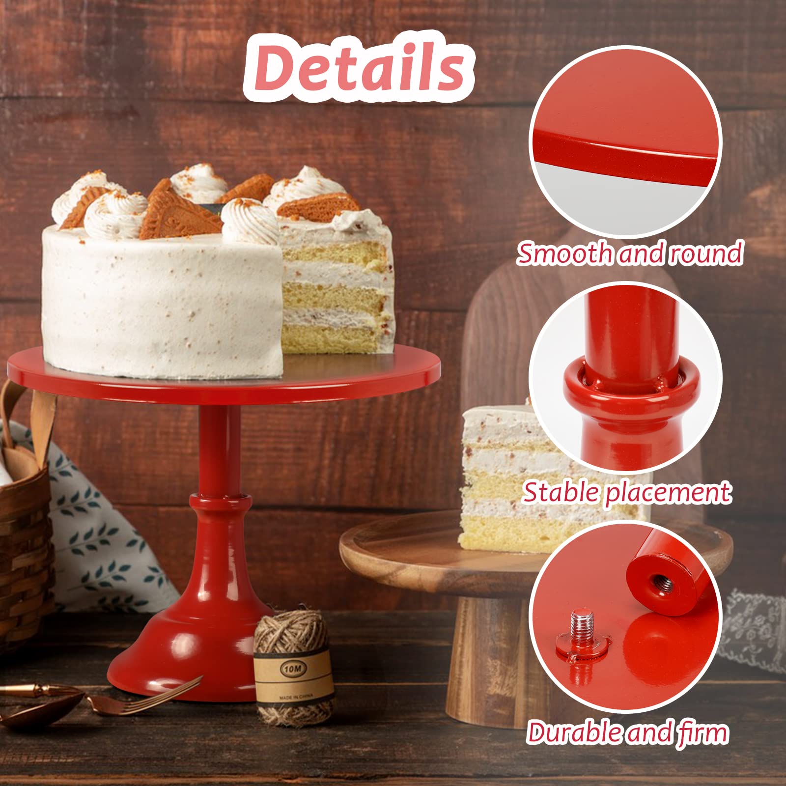 3 PCS Cake Stand Valentine's Day Red Cake Holder Display Round Dessert Stand Serving Platter for Party Wedding Birthday Baby Shower Home Decoration