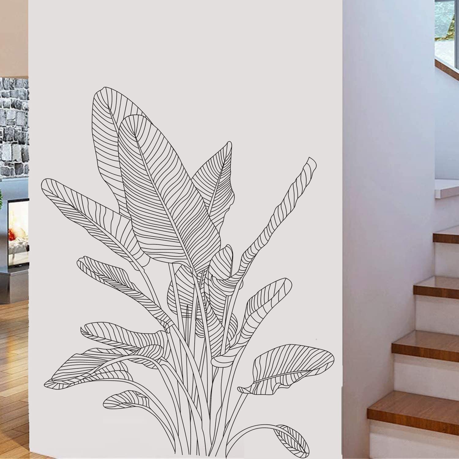 Supzone Simple Tropical Plants Wall Stickers Boho Modern Style Wall Decal Sketch Tropical Palm Leaves Wall Art Sticker for Bedroom Living Room Kitchen Sofa TV Backdrop Wall Decoration