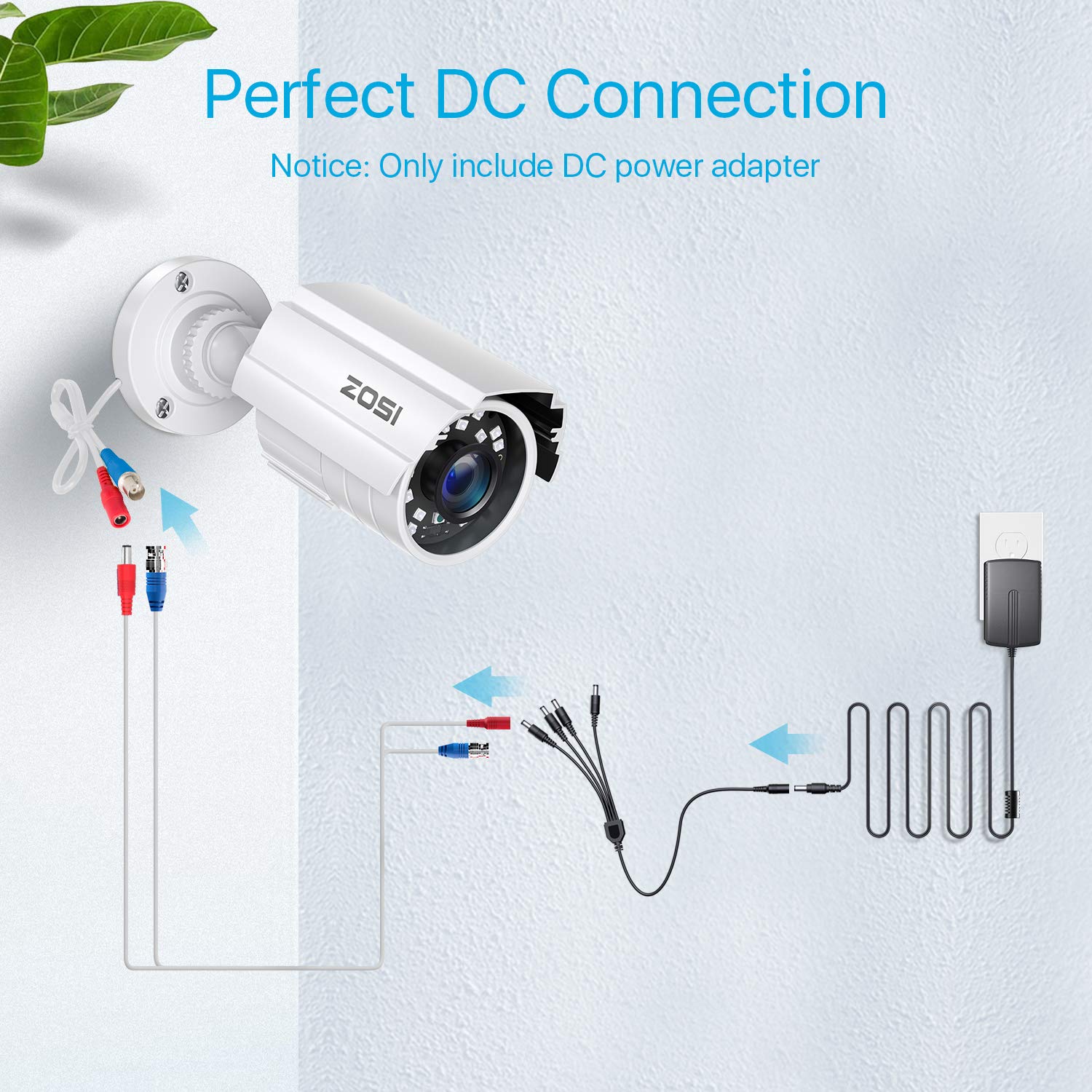 ZOSI 4 Pack 100ft (30 Meters) 2-in-1 Video Power Cable, BNC Extension Surveillance Camera Cables for Video Security Systems (Included Power Splitter and Power Cable)