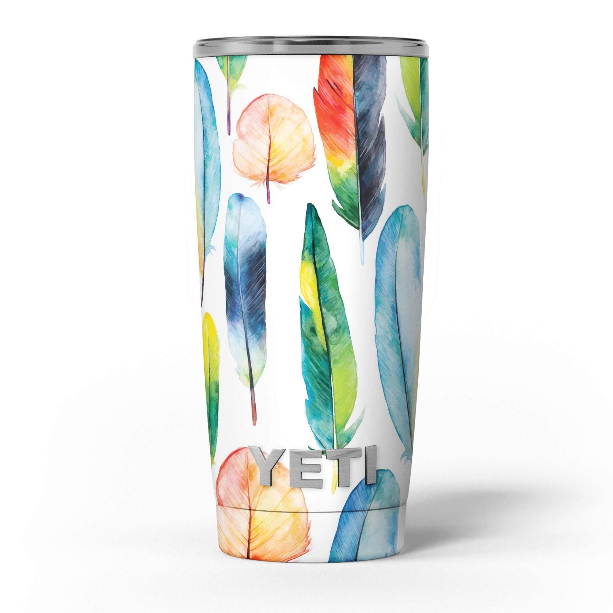 Design Skinz Bright Water Color Painted Feather - Skin Decal Vinyl Wrap Kit Compatible with The Yeti Rambler Cooler Tumbler Cups