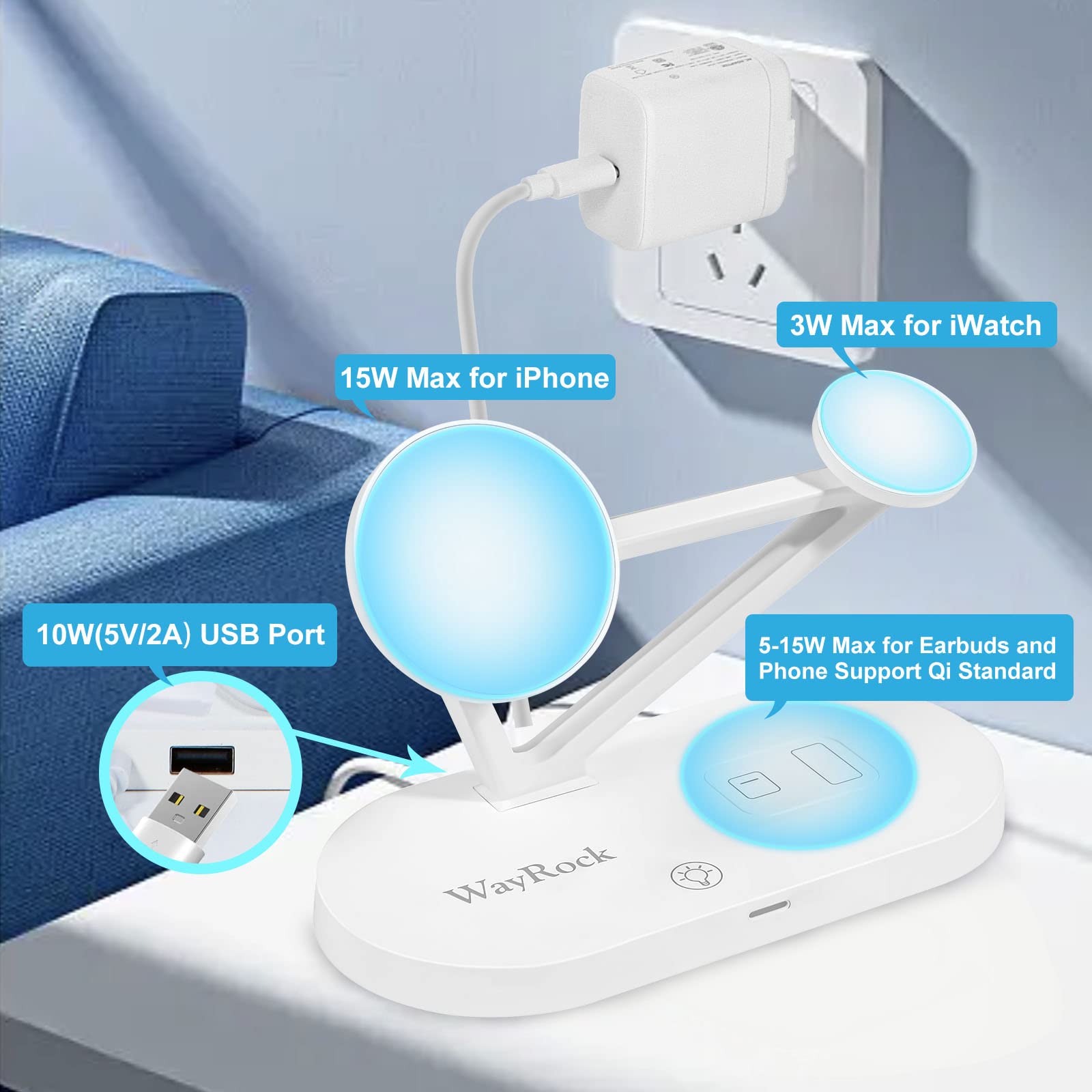 5 in 1 Magnetic Charging Station 35W, WayRock Wireless Charger Stand for iPhone 14 13 12 Pro Max/Plus/Pro/Mini/Airpods/iWatch Series, Fast Charger with Night Light for Travel Gift