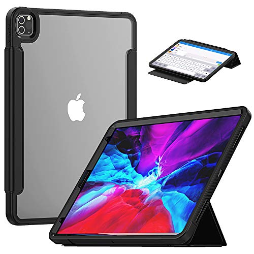 OKUT Smart Case for iPad Pro 12.9" 2020 & 2018,Heavy Duty Protective Cover with Pencil Holder/Tri-Fold Stand/Auto Sleep-Wake/Protector -Black……