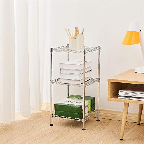 BELANITAS 3 Tier Storage Shelf Wire Shelving Unit Steel Shelving Adjustable Metal Storage Rack Metal Shelving Unit Shelves for Pantry, Garage, Basement, Living Room, Kitchen,Chrome