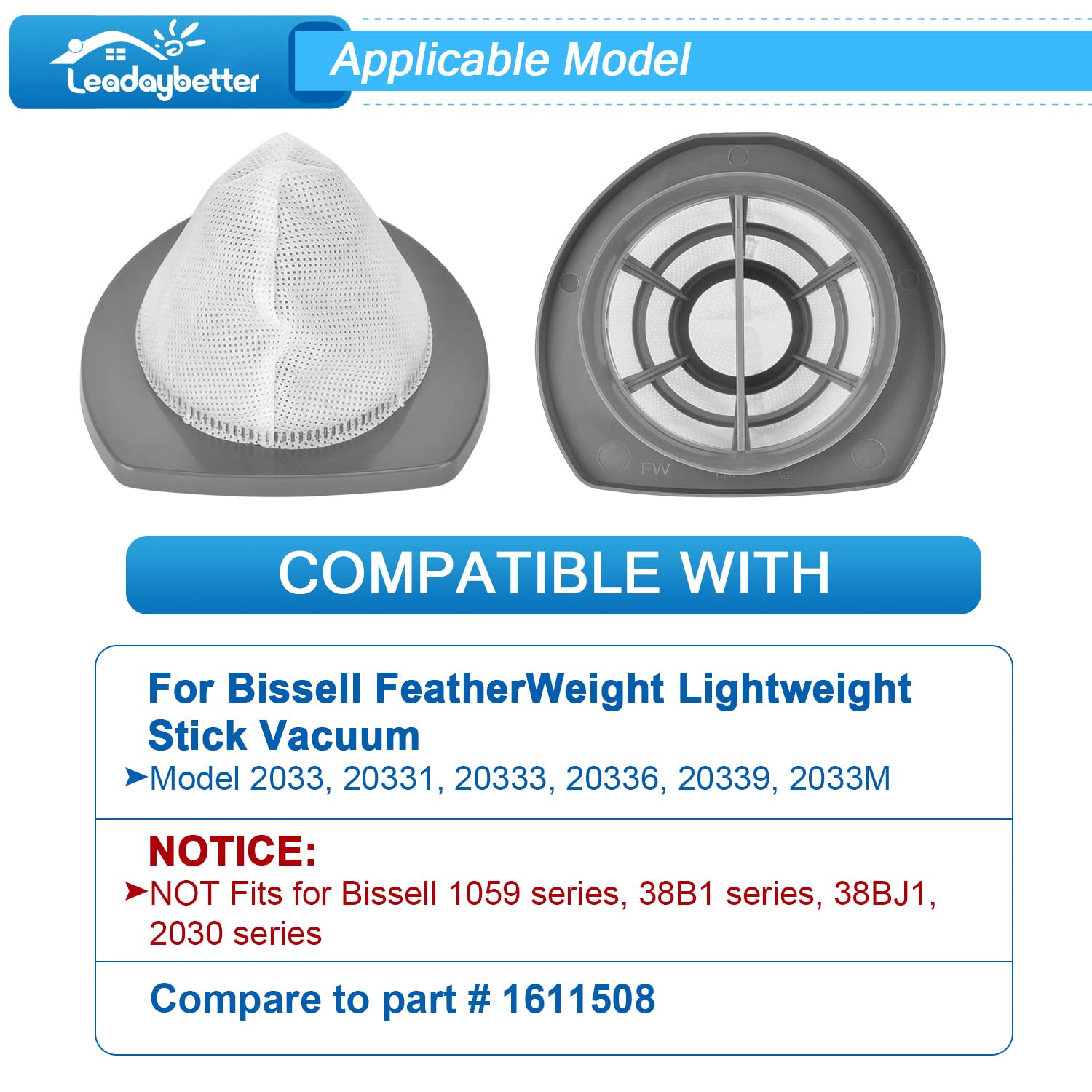 6 Pack 2033 Vacuum Replacement Filter for Bissell Featherweight Stick Lightweight Bagless Vacuum 2033, 20331, 20334, 20333, 20336, 20339, 2033M,Compare to Part 1611508