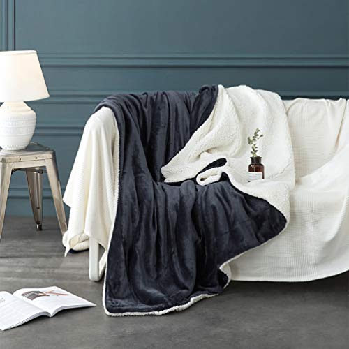 LBRO2M Sherpa Fleece Bed Blanket Queen Size Super Soft Fuzzy Plush Warm Cozy Fluffy Microfiber Couch Throw Velvet Double Reversible Luxurious Blankets,Dark Grey