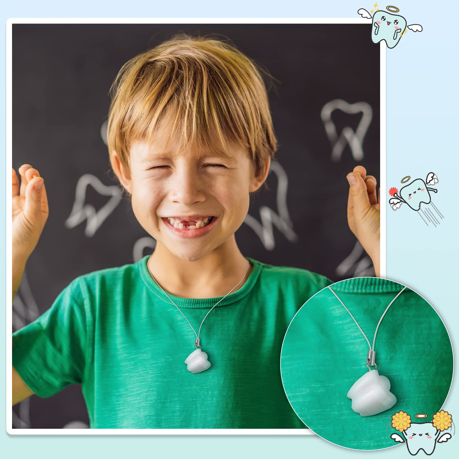 60 Pieces Lost Teeth Saver Necklace Organizer Milk Teeth Storage Box Necklace Cute Fairy Baby Teeth Keepsake Holder Children Teeth Save Box for Lost Teeth Storage Box, Children's Day Gifts