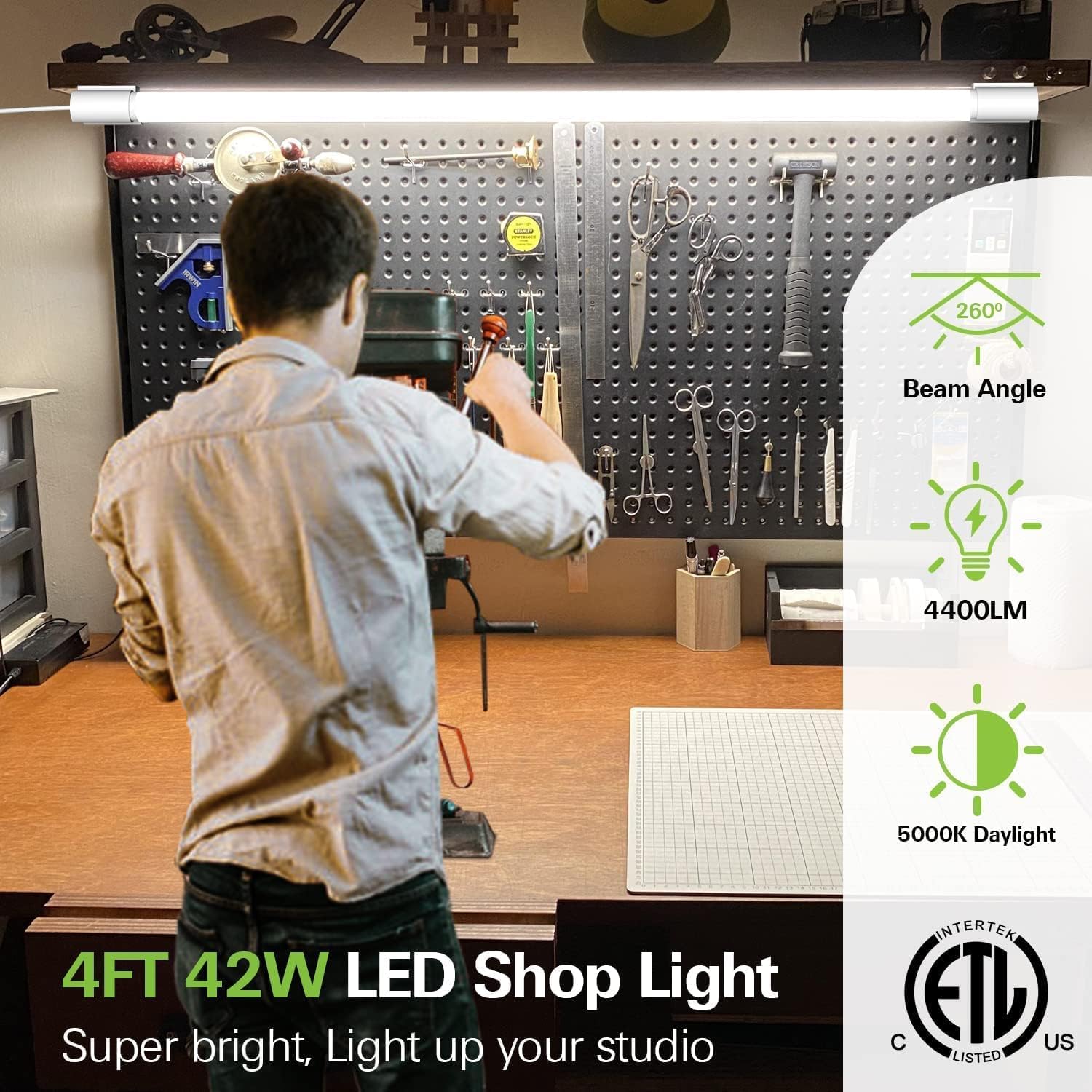 6 Pack 4FT LED Shop Light Linkable, 4400lm, 42w(250w Equivalent), 5000K Utility Shop Lights
