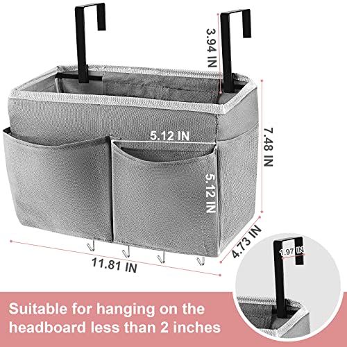Retyion Bedside Storage Bag with 4 Hooks Multi-Function Hanging Organizer Caddy for Headboards Bunk Bed Hospital Bed (Grey)