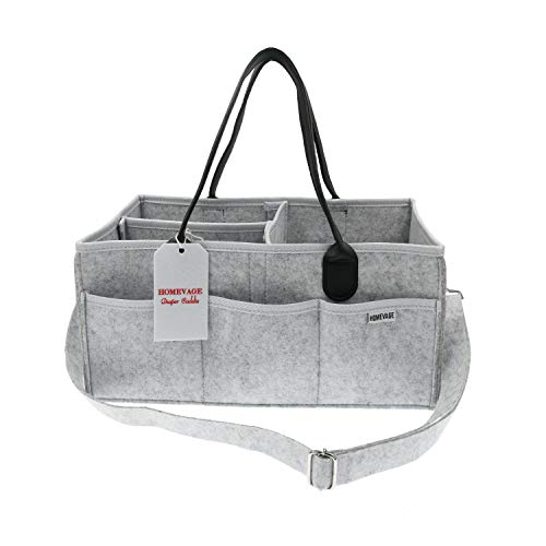 HOMEVAGE Diaper Caddy Caddies Organizer, Baby Cloth Diapering, Tote Bag, Nursery Storage Bin for Changing Table, Portable Car Travel Organizer (Light Grey)