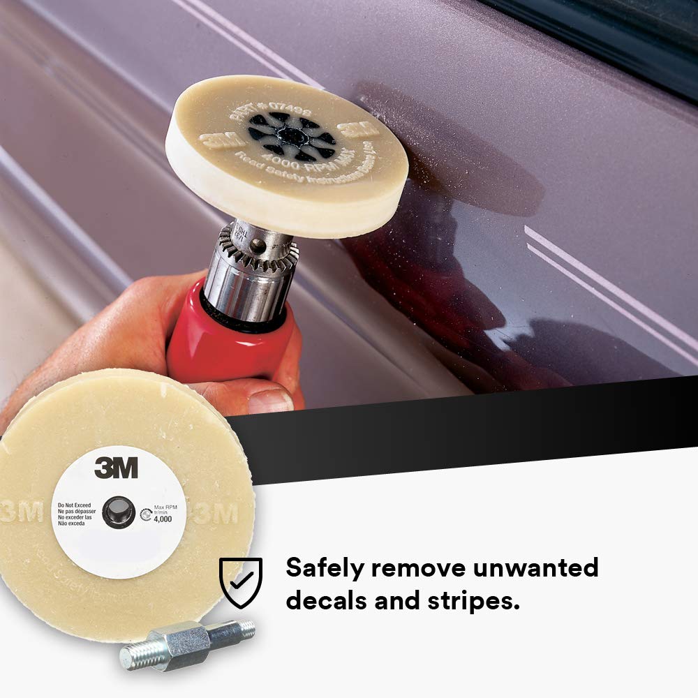 Cubitron 3M Stripe Off Wheel Adhesive Remover Eraser Wheel Removes Decals, Stripes, Vinyl, Tapes and Graphics 4β diameter x 5/8β thick 3/8-16 threaded mandrel 07498 Pack of 1