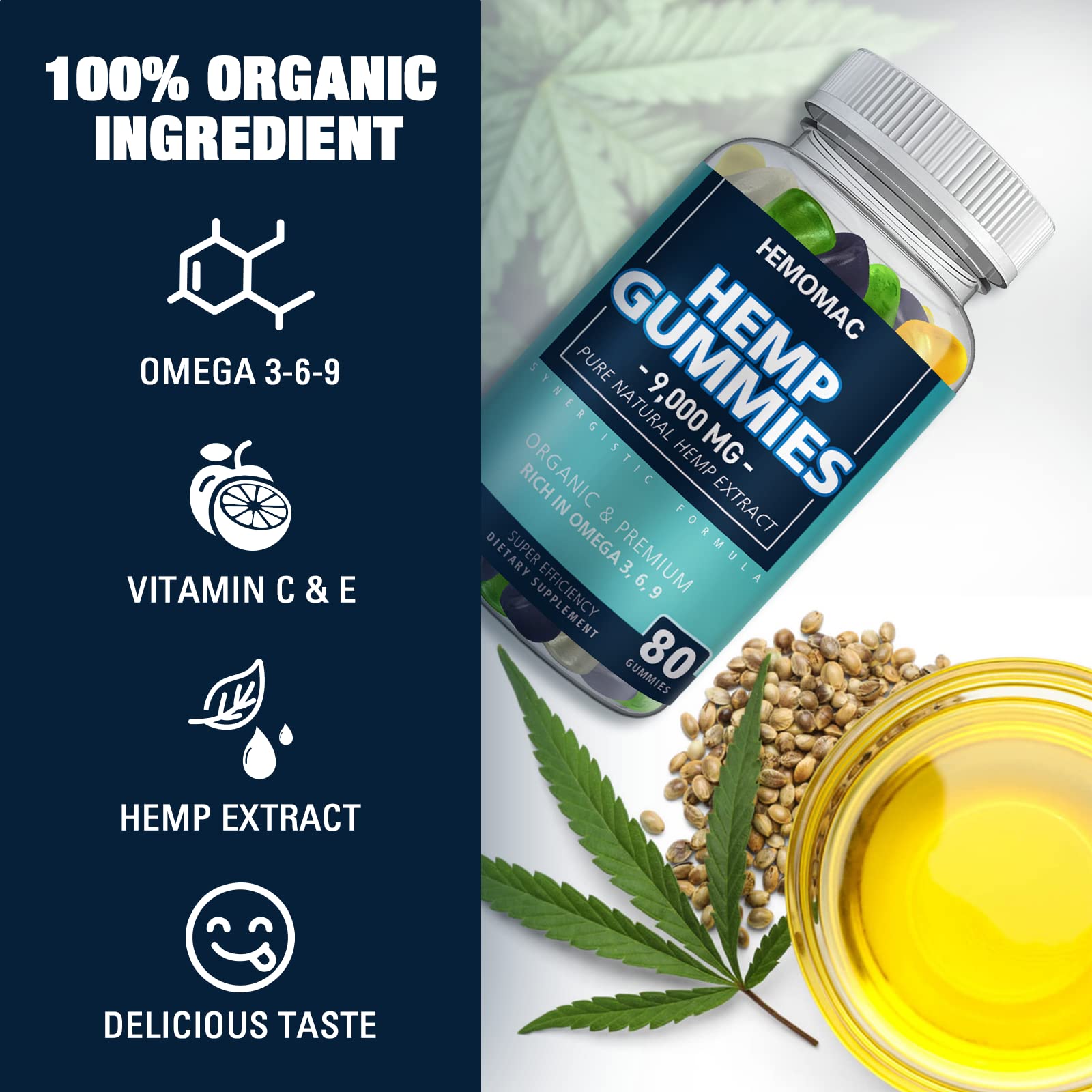 4 Packs Hemp Gummies Extract Strengthen High Potency - Pure Hemp Oil CO2 Extract Sugar Free Made in US