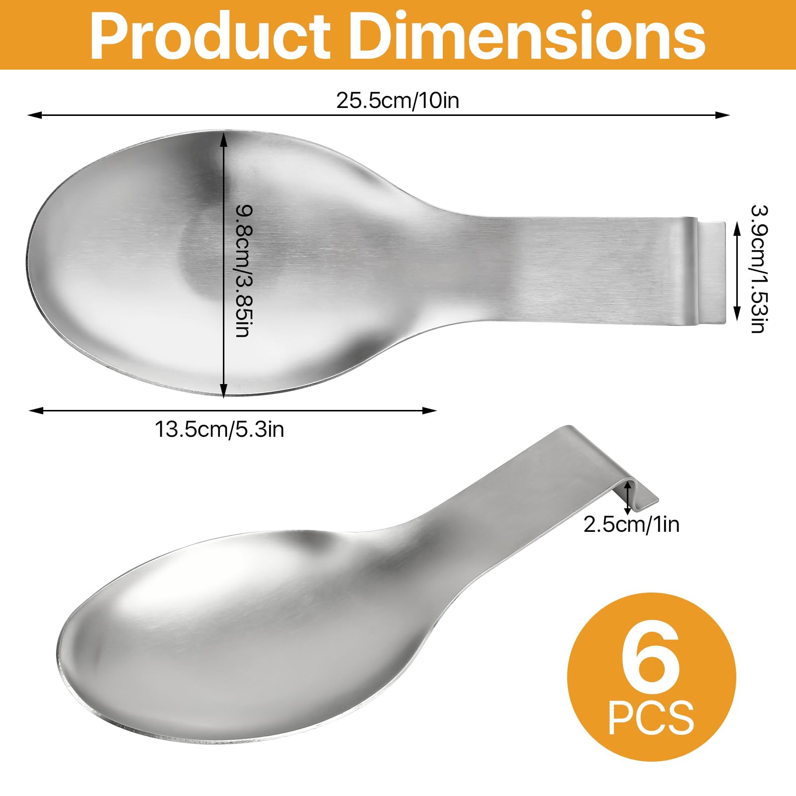 Lainballow 6 Pcs Stainless Steel Spoon Rest, Spatula Ladle Holder, Metal Utensil Rest, Silver Spatula Rest for Kitchen Countertop, Stove Top (Dishwasher Safe)
