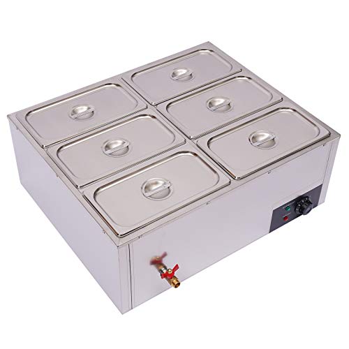 Commercial Food Warmer, 110V/60Hz 850W Buffet Server Food Warmer Canteen Buffet Steam Heater Stainless Steel Food Warmer 30° to 85° Adjustable for Catering and Restaurants