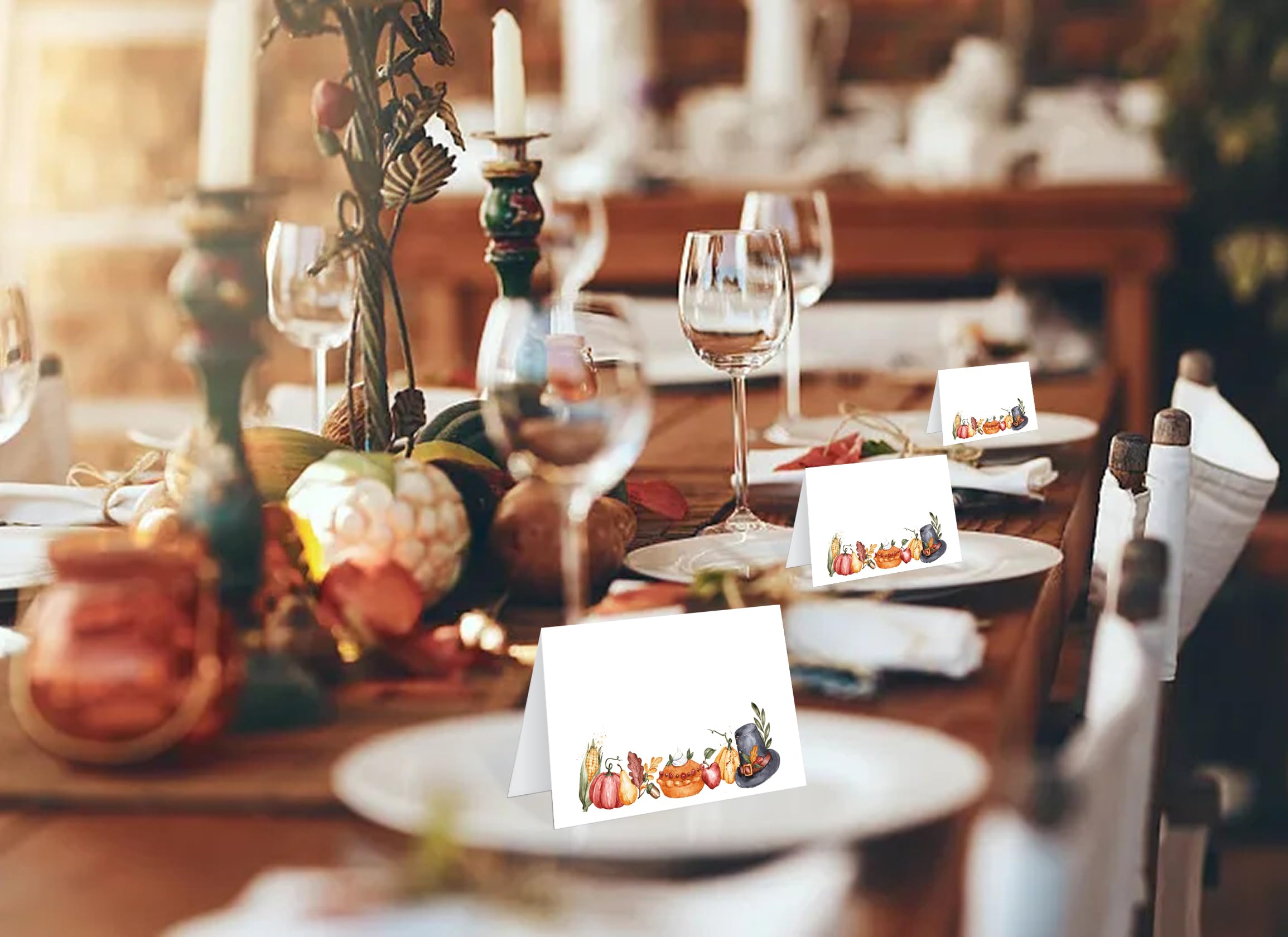 25 Pack Thanksgiving Tent Place Cards with Pumpkin, Place Cards for Table Setting, Folded Eggshell Paper Autumn Name Tent Cards for Thanksgiving Holiday Dinner Decorations - TG02