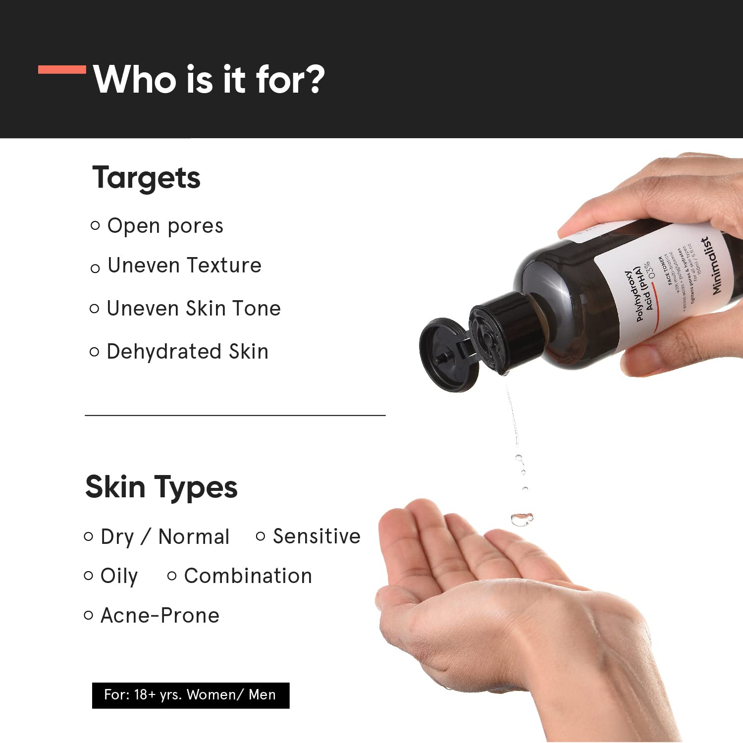 Minimalist 3% PHA Alcohol Free Hydrating Face Toner for Pore Tightening | Mild Exfoliation, pH Balancing & Rebalancing Skin Microbiome | for Women & Men | 5 Fl Oz / 150 ml