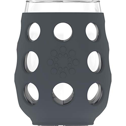 Lifefactory Wine Glass with Protective Silicone Sleeve, 4 Count (Pack of 1), Carbon, Dusty Purple, Aqua Teal, Stone Gray
