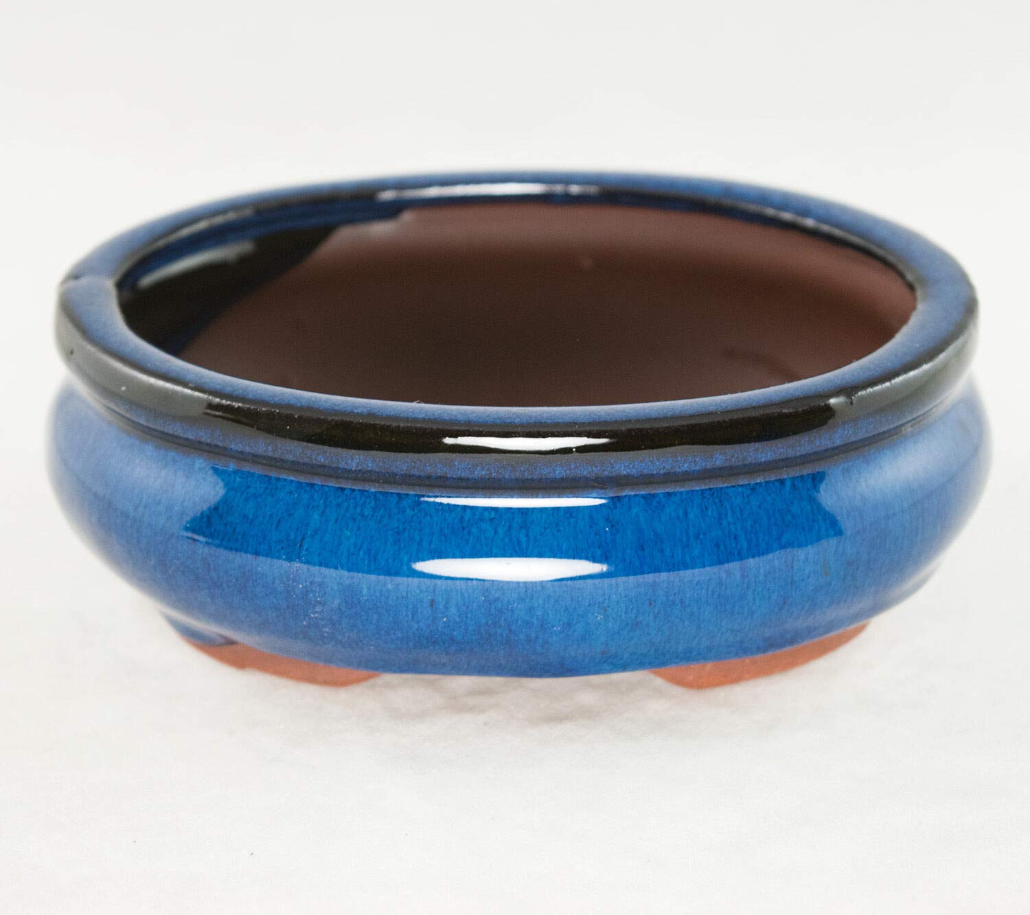 6" Oval Dark Blue Glazed Bonsai/Succulent Pot + Soil + Tray + Rock + Mesh Kit