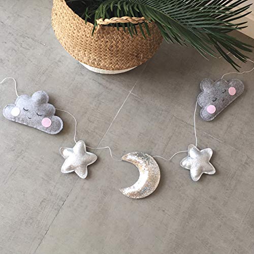 oAtm0eBcl Kids Room Wall Decor, Cartoon Moon Star Cloud Pendant Kids Room Wall Ornament Play Tent Hanging Decor,Bunting Banner Hanging Decoration Grey